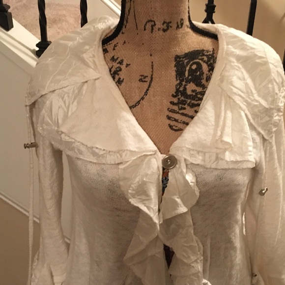 Puli | Jackets & Coats | Puli White Cascade Waterfall Jacket Sweater ...